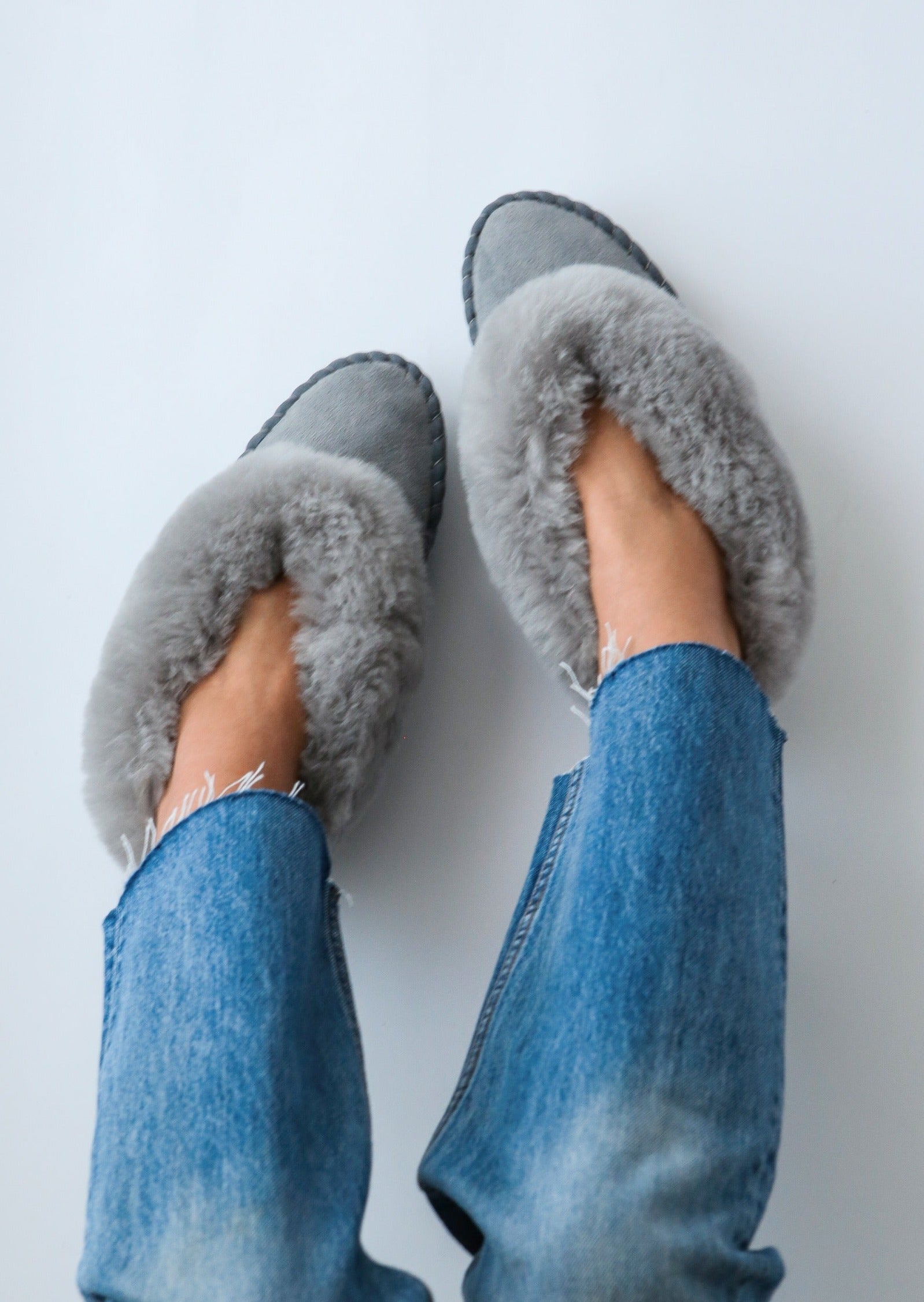 Women's Sheepskin Moccasin Slippers – Soft Grey - The Small Home