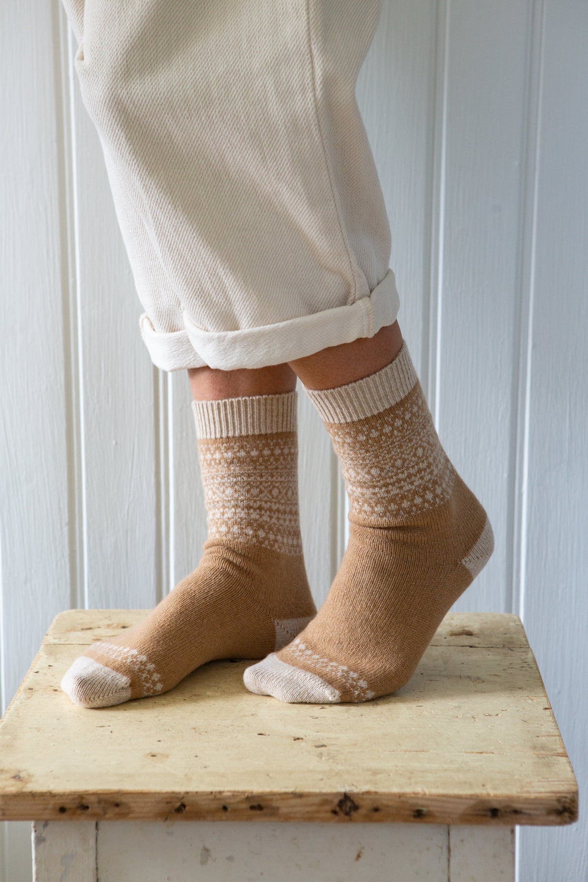 Luxury Fair Isle Socks - Camel - The Small Home
